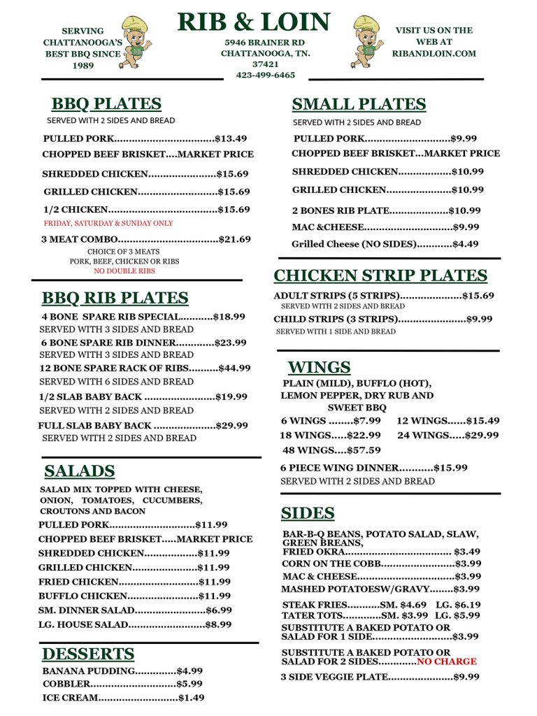 Rib and Loin Barbecue - Chattanooga Barbecue Menu - Award winning BBQ ...
